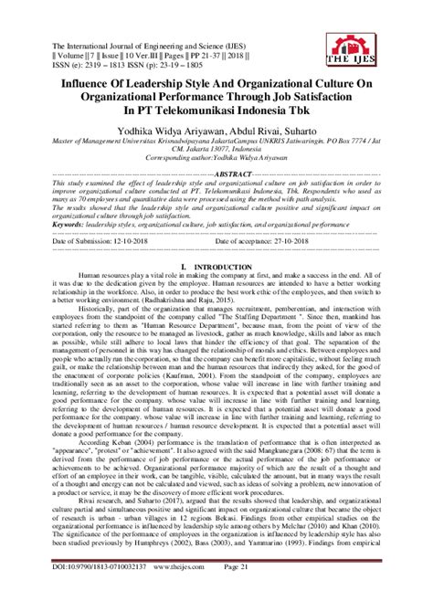 Pdf Influence Of Leadership Style And Organizational Culture On Organizational Performance