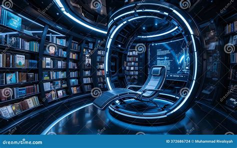 Futuristic Library Data Center With Automated Security Systems And