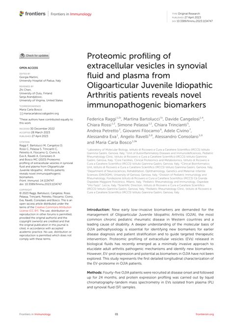 Pdf Proteomic Profiling Of Extracellular Vesicles In Synovial Fluid