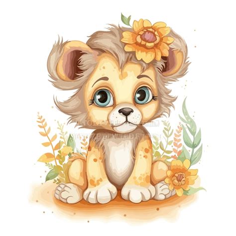 Ilustración Acuarela Vectorial De Un Lindo León Vector Premium