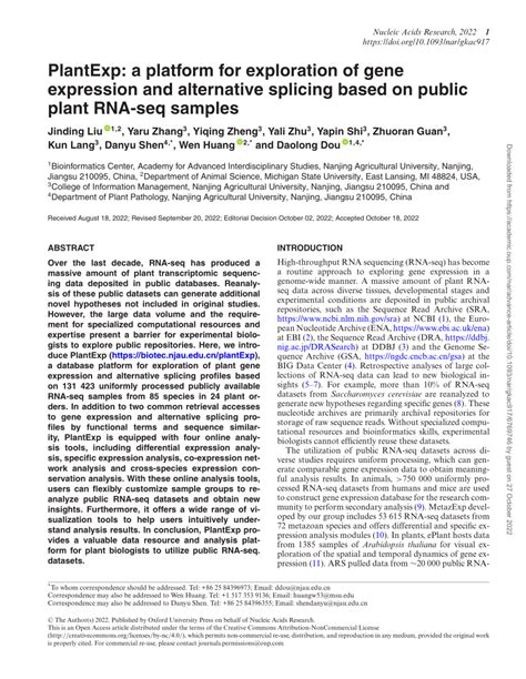 PDF PlantExp A Platform For Exploration Of Gene Expression And