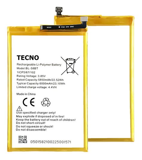 TECNO Spark 6 Air KE6 Battery Replacement BL 58BT Battery With 6000mAh Capacity Silver Sale