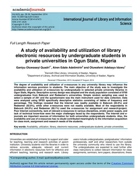 (PDF) A study of availability and utilization of library electronic resources by undergraduate ...