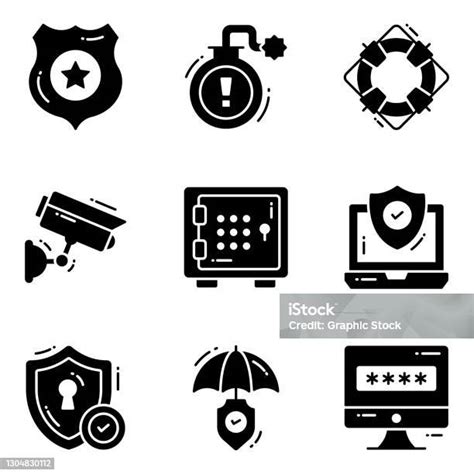 보호 및 보안 벡터 글리프 아이콘 설정 사이버 컴퓨터 네트워크 비즈니스 데이터 기술 경계 표지에 대한 스톡 벡터 아트 및 기타 이미지 경계 표지 날씬한 네트워크 서버