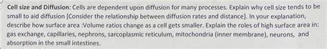 Solved Cell Size And Diffusion Cells Are Dependent Upon Chegg Com