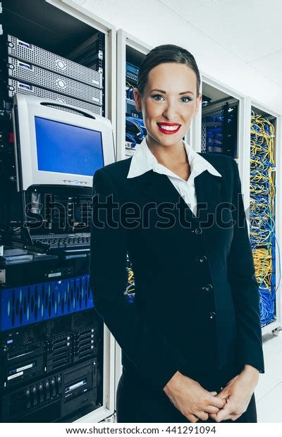 Woman Front Mainframe Communication Racks Datacenter Stock Photo 441291094 Shutterstock
