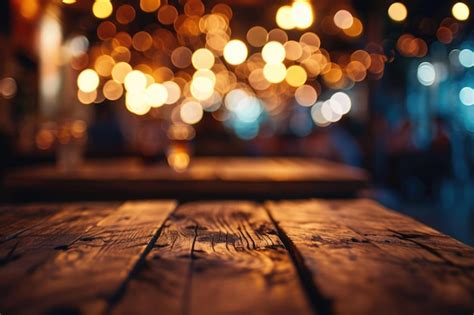 Premium Photo Nightlife Ambiance Wooden Table In Blurred Abstract Bar