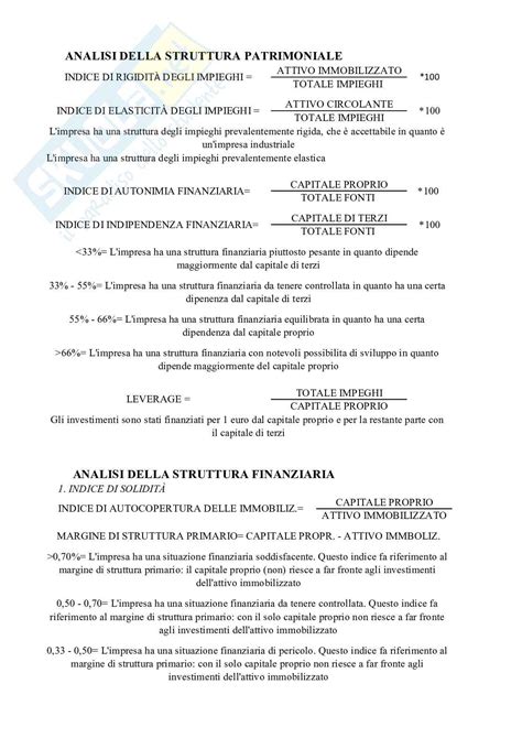 Formulario Degli Indici Di Bilancio