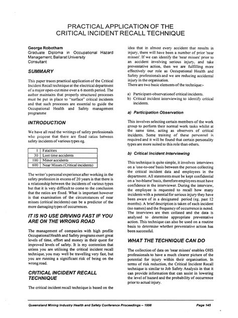 Incident Recall Technique Pdf