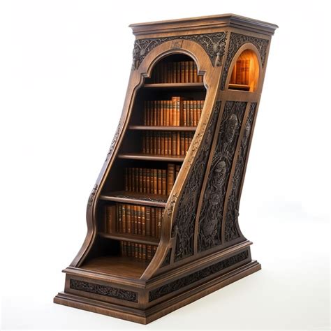 Premium Ai Image Hand Carved Oriental Wooden Cabinet Bookshelf Shelf