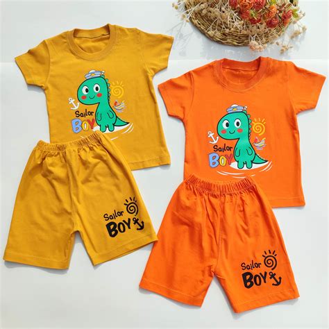 پوشاک بچگانه شیک شو ست تیشرت شلوارک دایناسور کد 3281