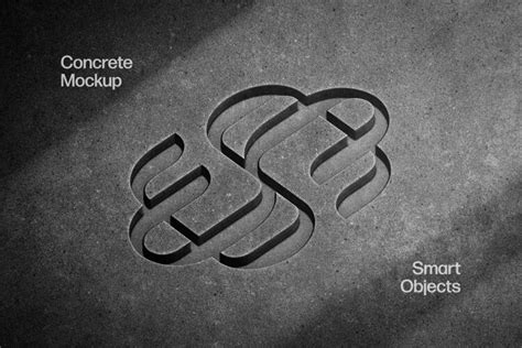 Concrete Engraving Logo Mockup 商标logo标识压印凹印雕刻工艺效果ps特效样机素材预制模板 格外视觉