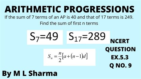 Ex5 3 Qno9 If The Sum Of First 7 Terms Of An Ap Is 49 And That Of 17 Terms Is 289 Find Sum Of