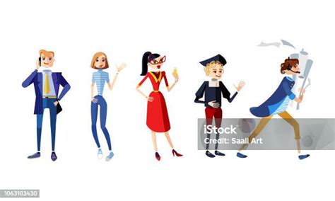 문자 전신의 집합입니다 다른 직업의 남성과 여성 캐릭터입니다 실업가 프리랜서 Businessoman 학자 관리자 기업 들의