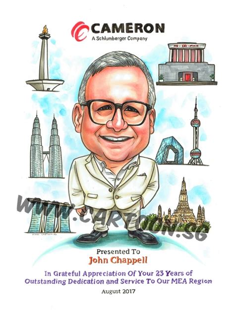 Farewell Caricature For Manager With Asia Backdrop Cartoonsg