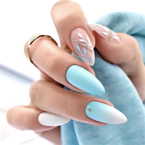 DIY Lila Blau Volle Abdeckung Gefälschte Nägel Mandel Lange Französisch