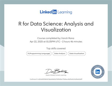 Certificateofcompletion R For Data Science Analysis And Visualization