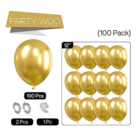 Partywoo Metallic Gold Balloons 100 Pcs 12 Inch Gold Balloons Latex
