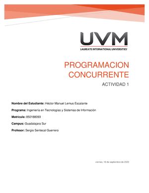 A3 JMA programacion concurrente - Programación concurrente Actividad 3. Reporte de investigación ...