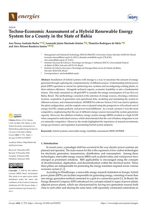 Pdf Techno Economic Assessment Of A Hybrid Renewable Energy System For A County In The State