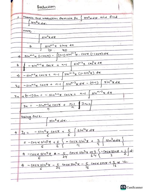 Reduction Formula Integral Pdf