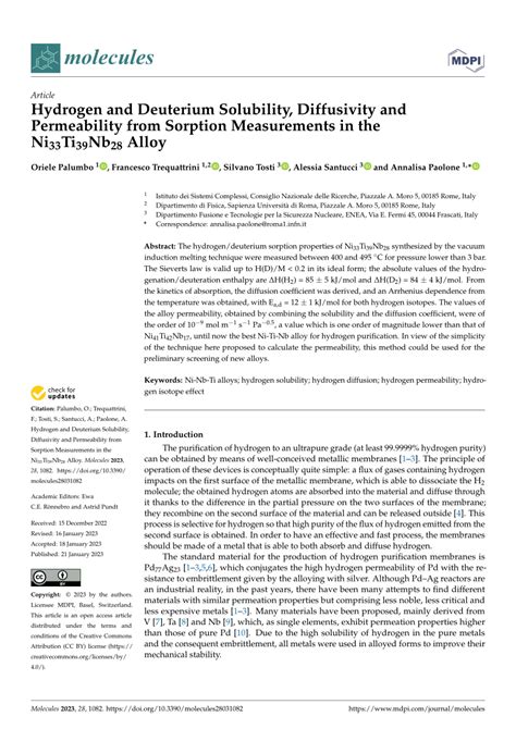 Pdf Hydrogen And Deuterium Solubility Diffusivity And Permeability