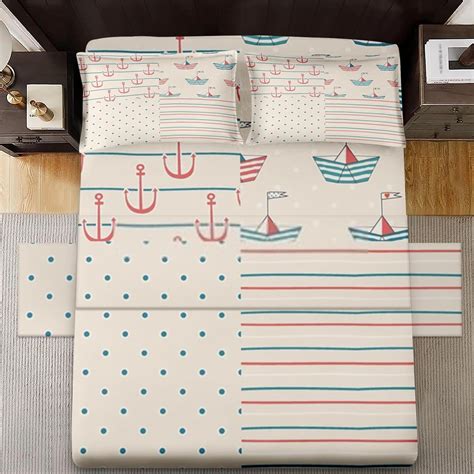 4 Pcs Fitted Sheet Set Size With 16 Deep Pocket Sea Sea Shells Ocean
