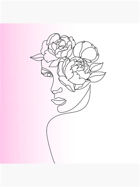 Abstract One Line Drawing Style With Minimal Colourful Flower Women