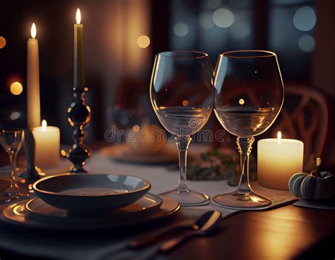 Ai Generated Illustration Of A Dimly Lit Table Setting With Candles