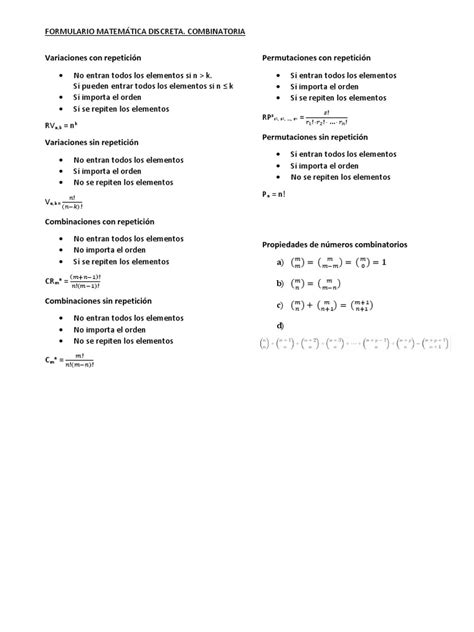 Formulario Combinatoria Pdf Permutación Combinatoria
