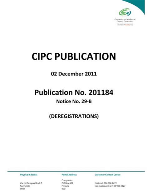 Cipc Publication â€“ Notice No 29 B
