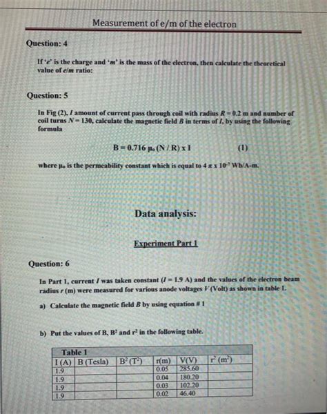 Solved Measurement Of E M Of The Electron Circuit Connection Chegg Com