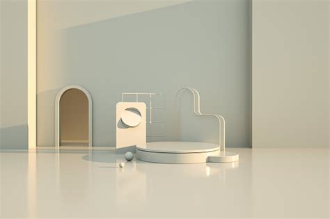 흰색 기하학적 배경의 3d 렌더링입니다 현대 최소한의 디자인의 기하학적 모양 프로모션 화장품 배경 제품 쇼를위한 미니멀 한 모형