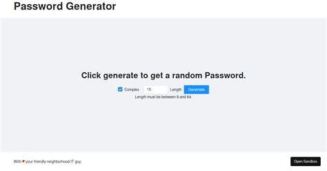 Password Generator Forked Codesandbox