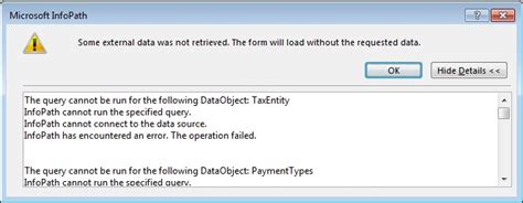 network programming infopath 2010 not returning data from access db