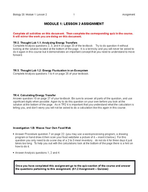 Biology 20 M1 L02 Assignment Biology 20 Module 1 Lesson 2 1