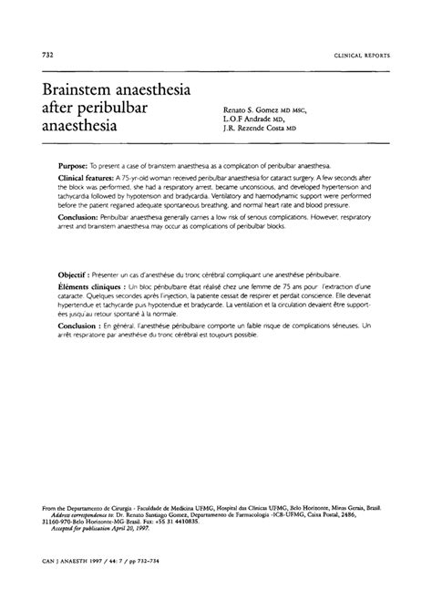 Pdf Brainstem Anaesthesia After Peribulbar Anesthesia