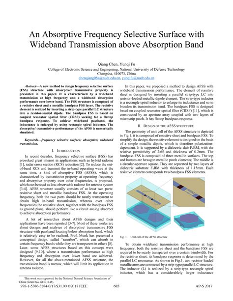 Pdf An Absorptive Frequency Selective Surface With Wideband Transmission Above Absorption Band
