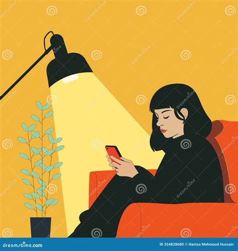 Introverted Girl Using Phone Vector Social Media Character Art For