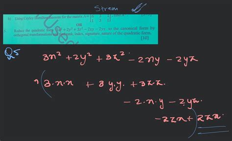 B Using Cayley Hamilton Theorem For The Matrix A 61 33 11 Or5 Redu