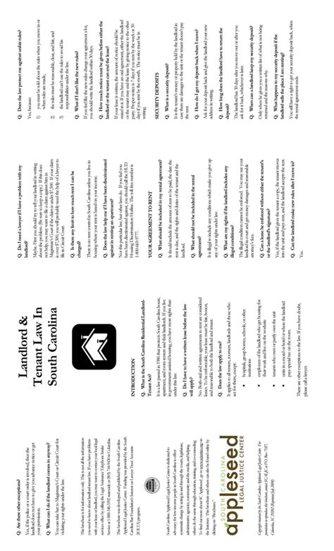 South Carolina Eviction Pamphlet Ezlandlordforms Worksheets Library