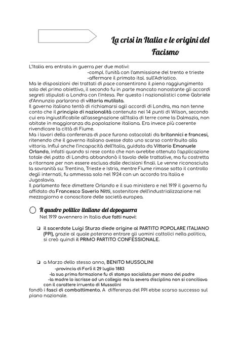 Il Fascismo Di Benito Mussolini Docsity