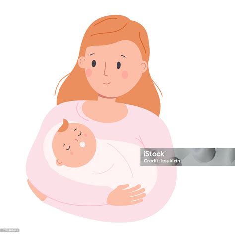 Matka Trzyma Małe Śpiące Dziecko Mama Z Dzieckiem Kobieta Pielęgniarka Malucha Znak Nadrzędny