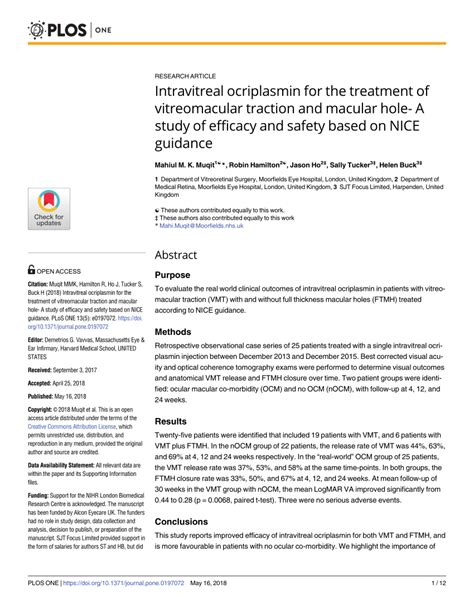 Pdf Intravitreal Ocriplasmin For The Treatment Of Vitreomacular Traction And Macular Hole A