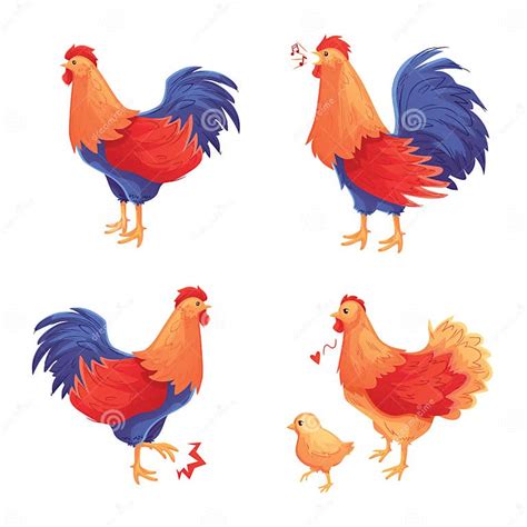 Sistema Colorido Del Gallo De La Gallina Y Del Polluelo Del Bebé