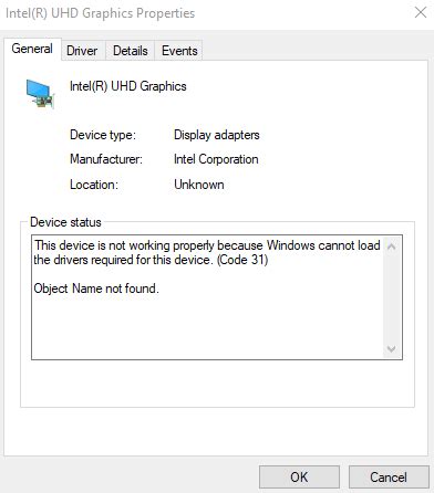 Resolve Error Code For Intel Graphics