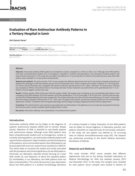 Pdf Evaluation Of Rare Antinuclear Antibody Patterns In A Tertiary