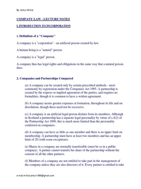 Company Law Lecture Notes Pdf