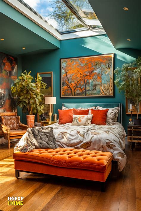 Modern Boho Bedroom In Teal And Saffron Orange Bedroom Interior Home