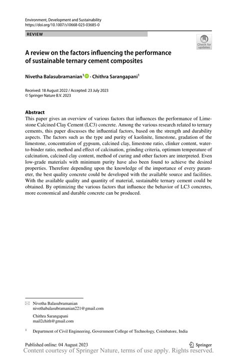 A Review On The Factors Influencing The Performance Of Sustainable